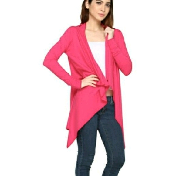 SG Boutique | Tops | Hot Pink Waterfall Cardigan Shrug Duster | Poshmark